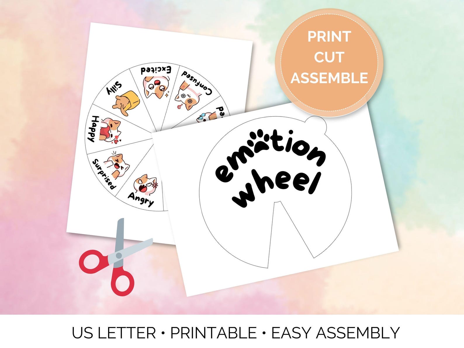 Emotion Spinner Wheel - Cat Themed, Feeling Wheel, Printable PDF, for ...