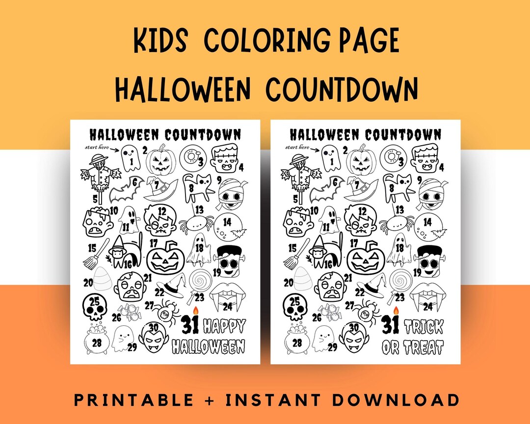 Halloween Countdown Coloring Pages, INSTANT DOWNLOAD PDF, Kids Coloring ...