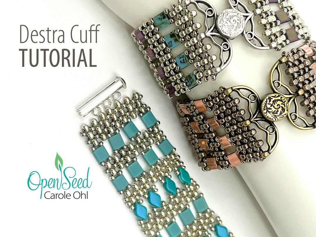 Destra Cuff DIY Beadweaving Tutorial by Carole Ohl, Featuring Tila Beads and Cymbal Volakas ...