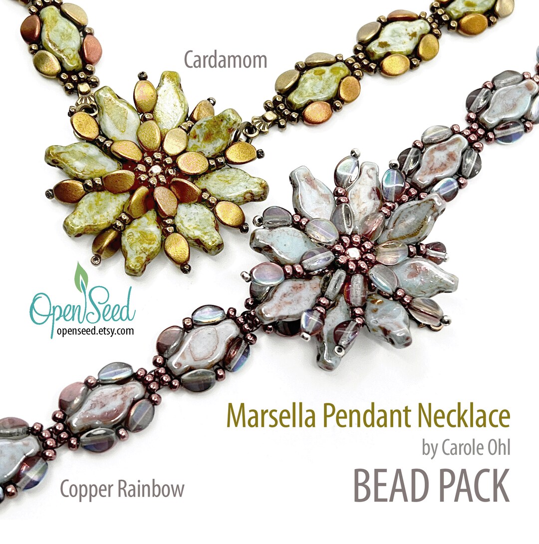 Marsella Pendant Necklace Bead Pack With Navette, Pinch Beads Beads by Carole Ohl, Beads for 24 ...