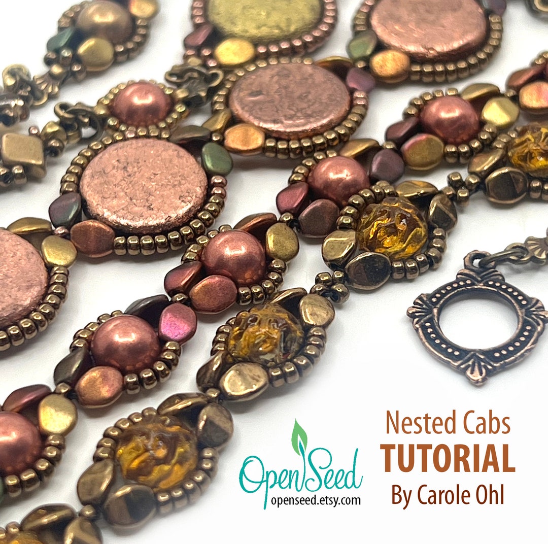 Nested Cabs Beaded Bracelet Tutorial by Carole Ohl, Featuring Two-hole Cabochons, Pinch Beads ...