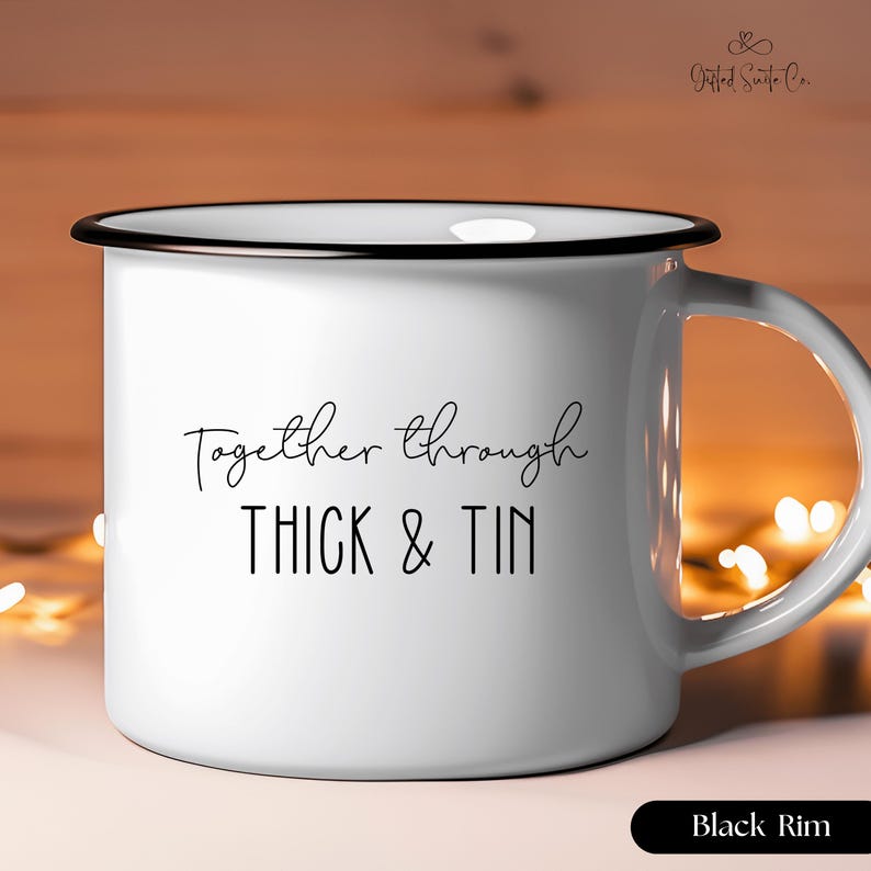 Personalized 10-year Anniversary Enamel Mug – "together Through Thick ...