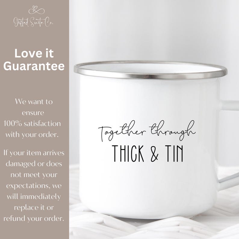 Personalized 10-year Anniversary Enamel Mug – "together Through Thick ...