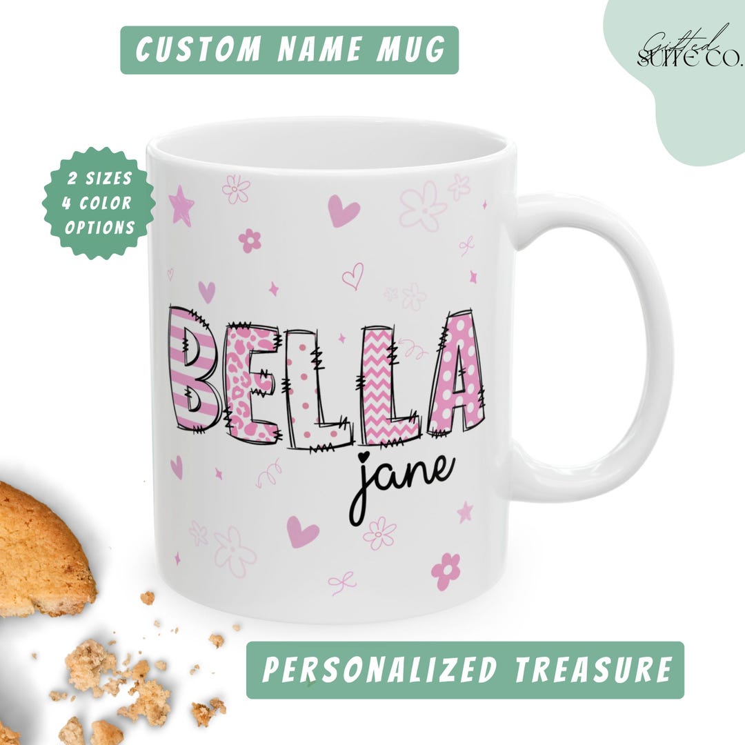 Custom Mug for Girls | Preppy Letter Name Mug - Etsy