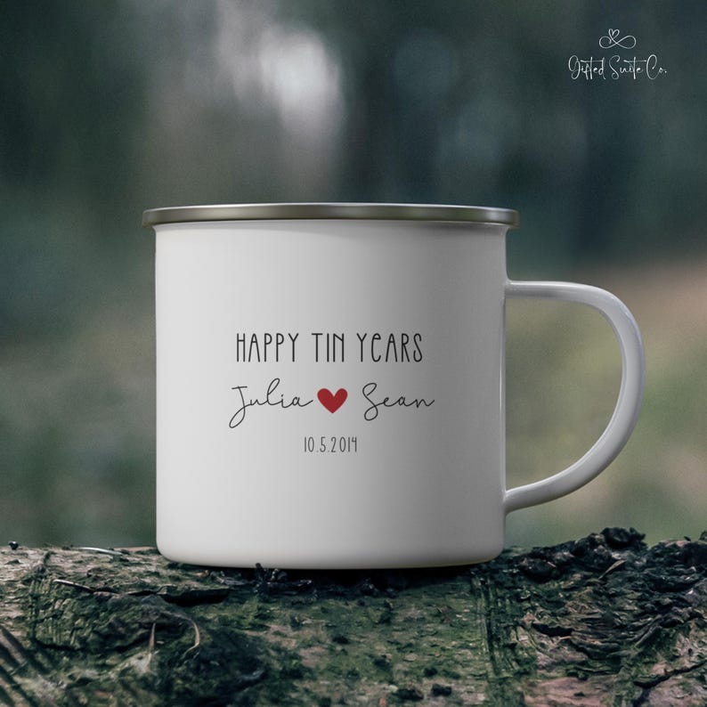 Personalized 10-year Anniversary Enamel Mug – "together Through Thick ...