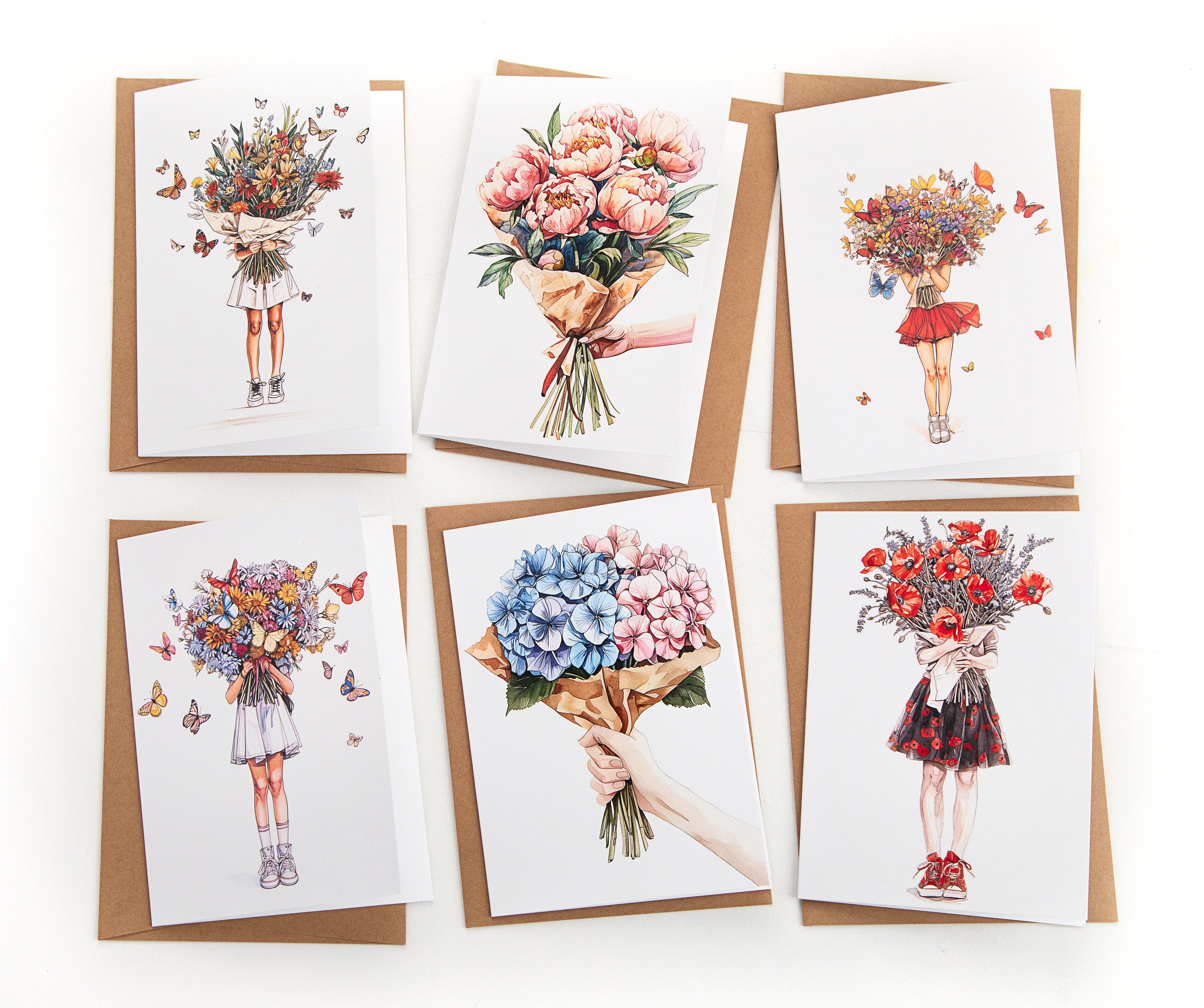 Set of 6 Lovely Flower Bouquet Cards Assorted Greeting Cards Bundle - Etsy