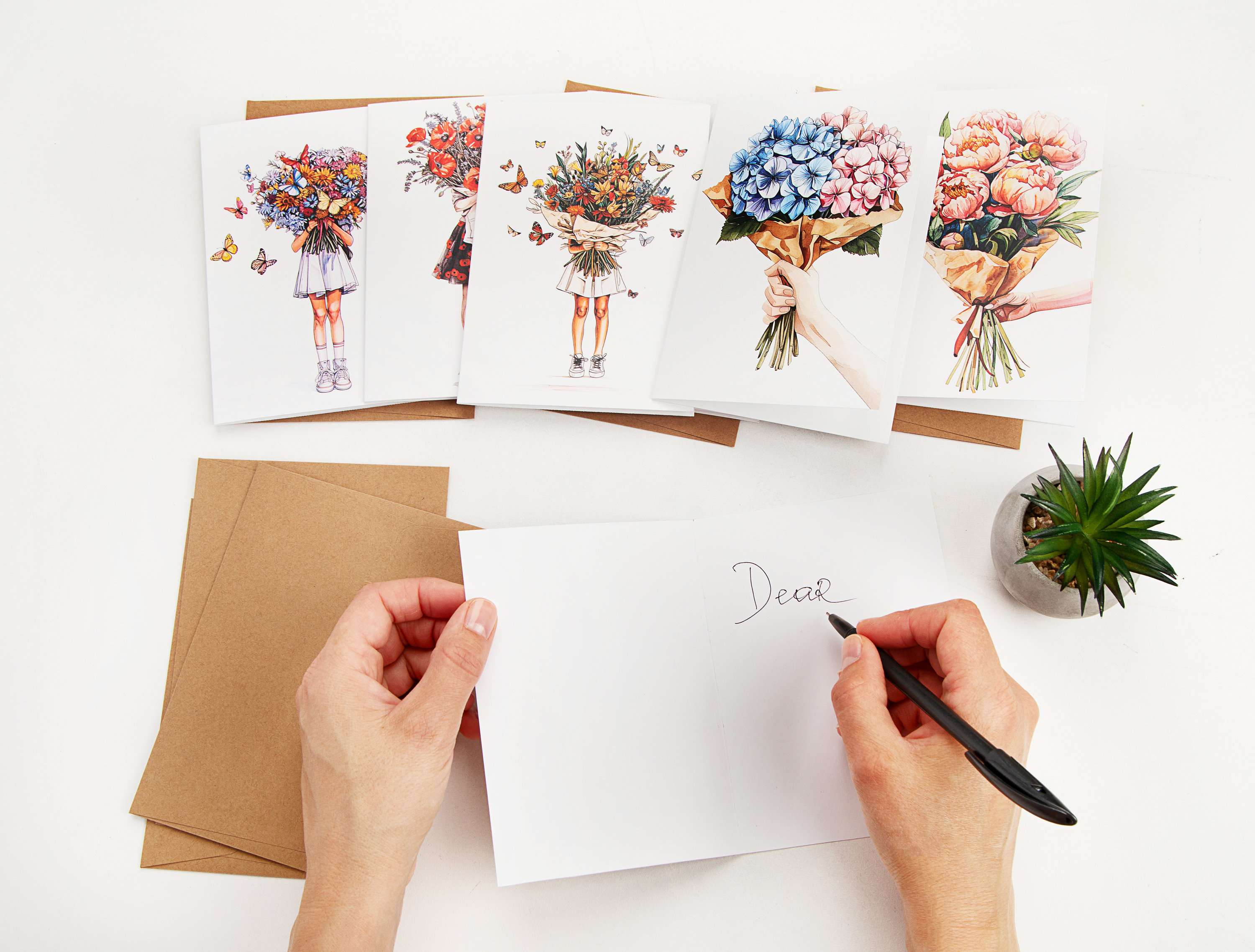 Set of 6 Lovely Flower Bouquet Cards Assorted Greeting Cards Bundle - Etsy