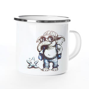 Cute Elephant Design Enamel Mug - 300ml Camp Cup - Ideal for Nature ...