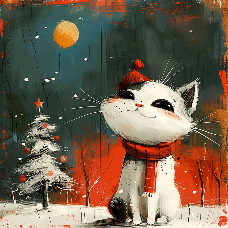 Cute Christmas Cat Print Easy Digital Download - Etsy