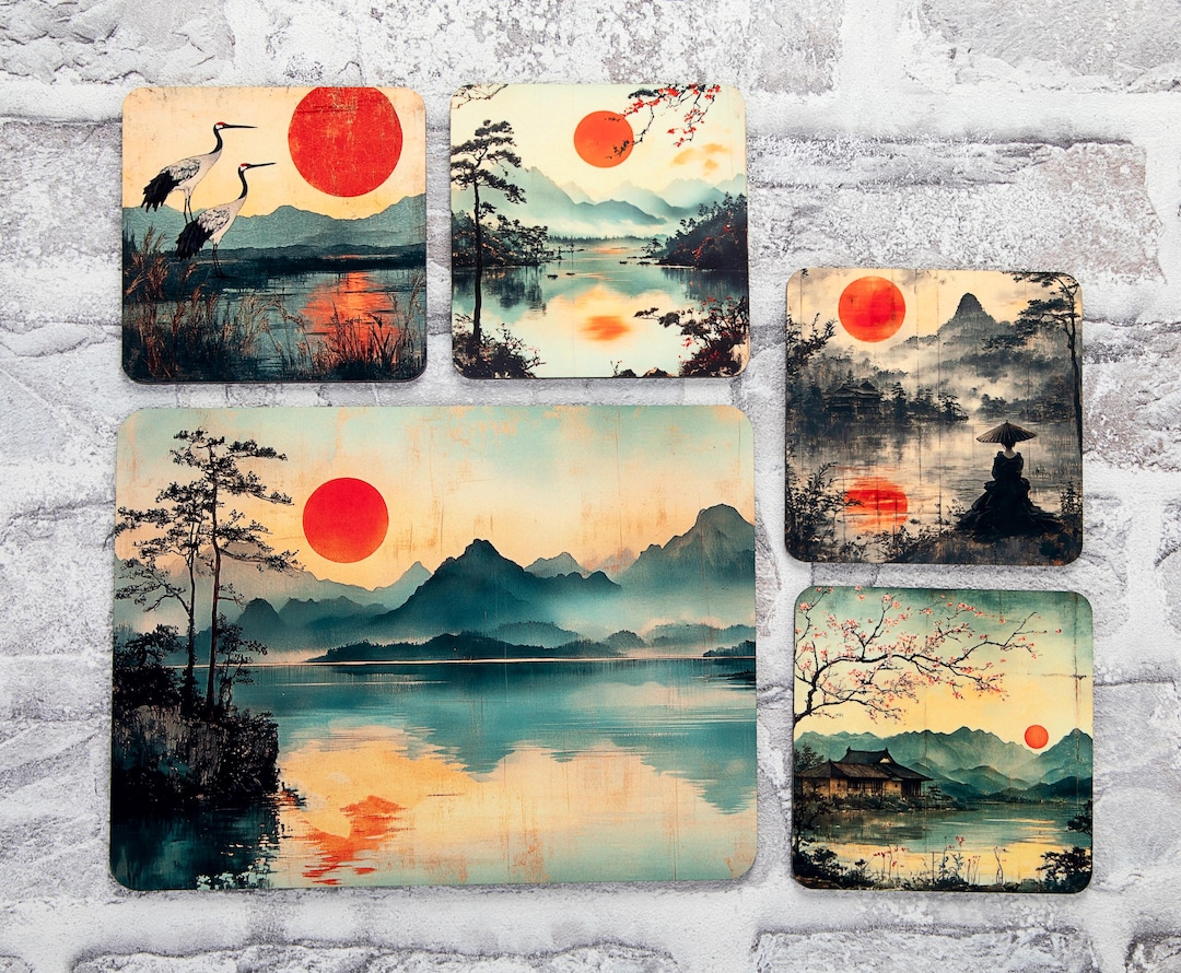 Japanese Table Setting: Set of Minimalist Wooden 4 Coasters and 1 ...