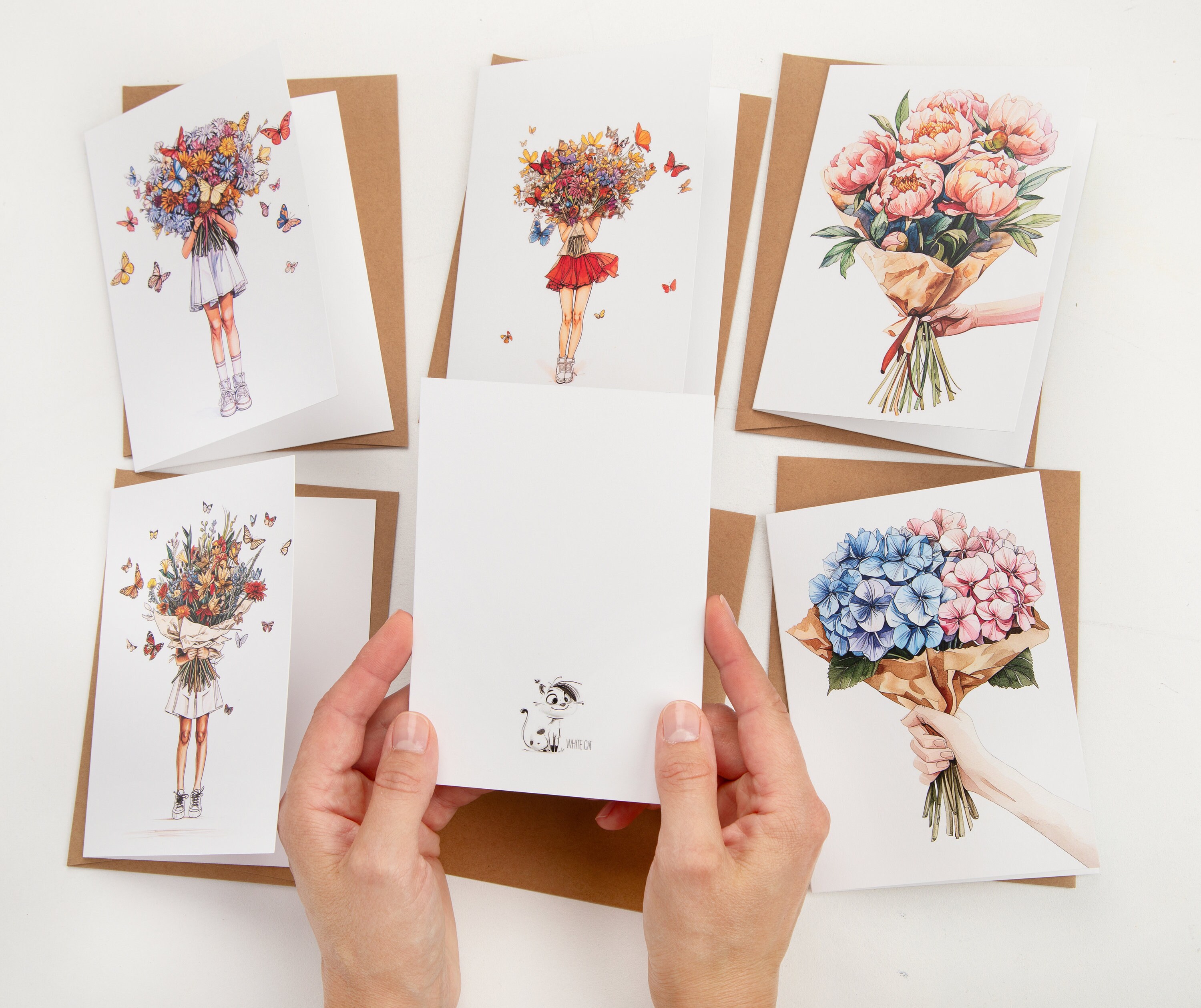 Set of 6 Lovely Flower Bouquet Cards Assorted Greeting Cards Bundle - Etsy