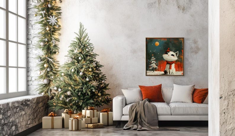 Cute Christmas Cat Print Easy Digital Download - Etsy