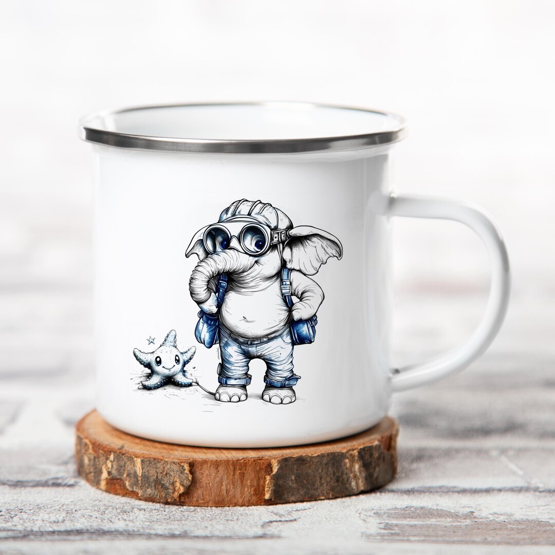 Cute Elephant Design Enamel Mug - 300ml Camp Cup - Ideal for Nature ...