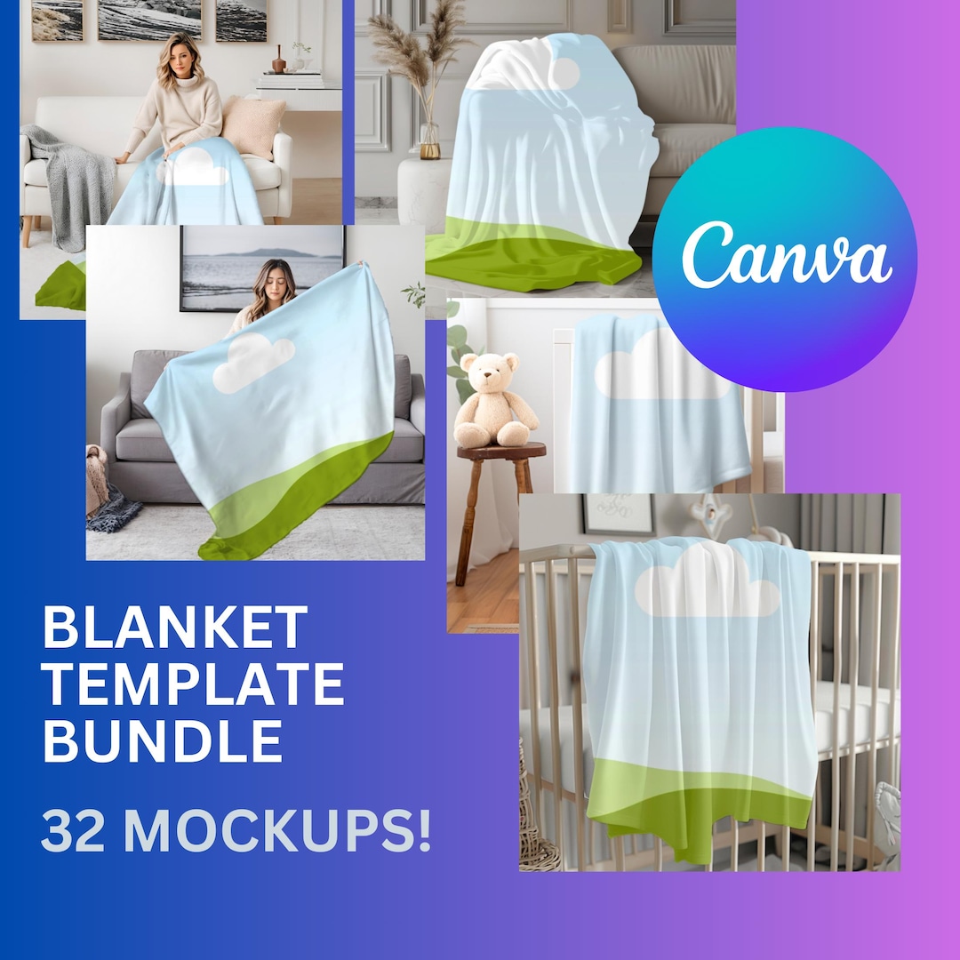 Blanket Mockup Bundle PNG With Transparent Blanket for Canva Drag ...