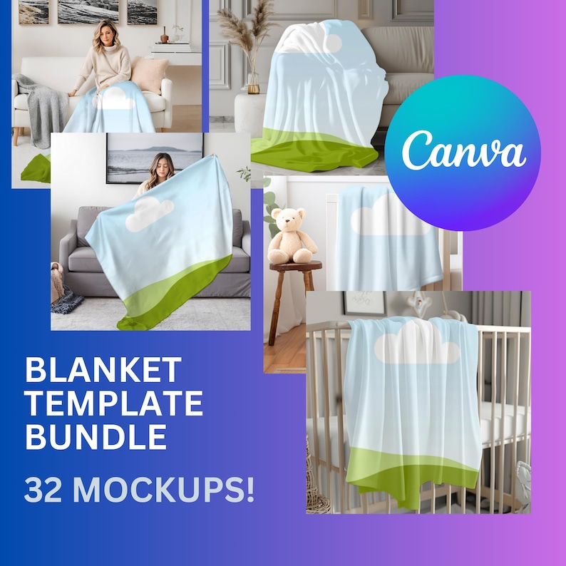 Blanket Mockup Bundle PNG With Transparent Blanket for Canva Drag ...