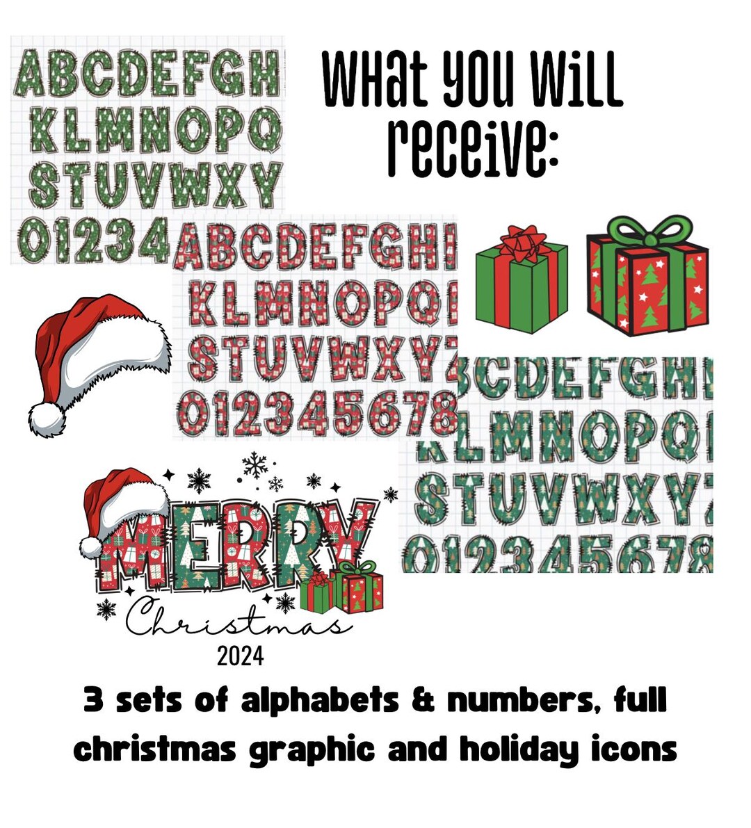 Christmas Bundle, Alphabet PNG 3 Sets Christmas Letters Numbers Clipart ...