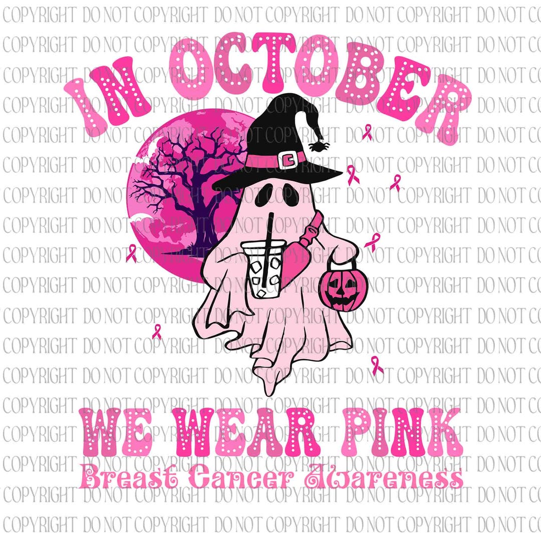 In October We Wear Pink PNG, Pink Ghost Png, Pink Ribbon Png, Breast ...