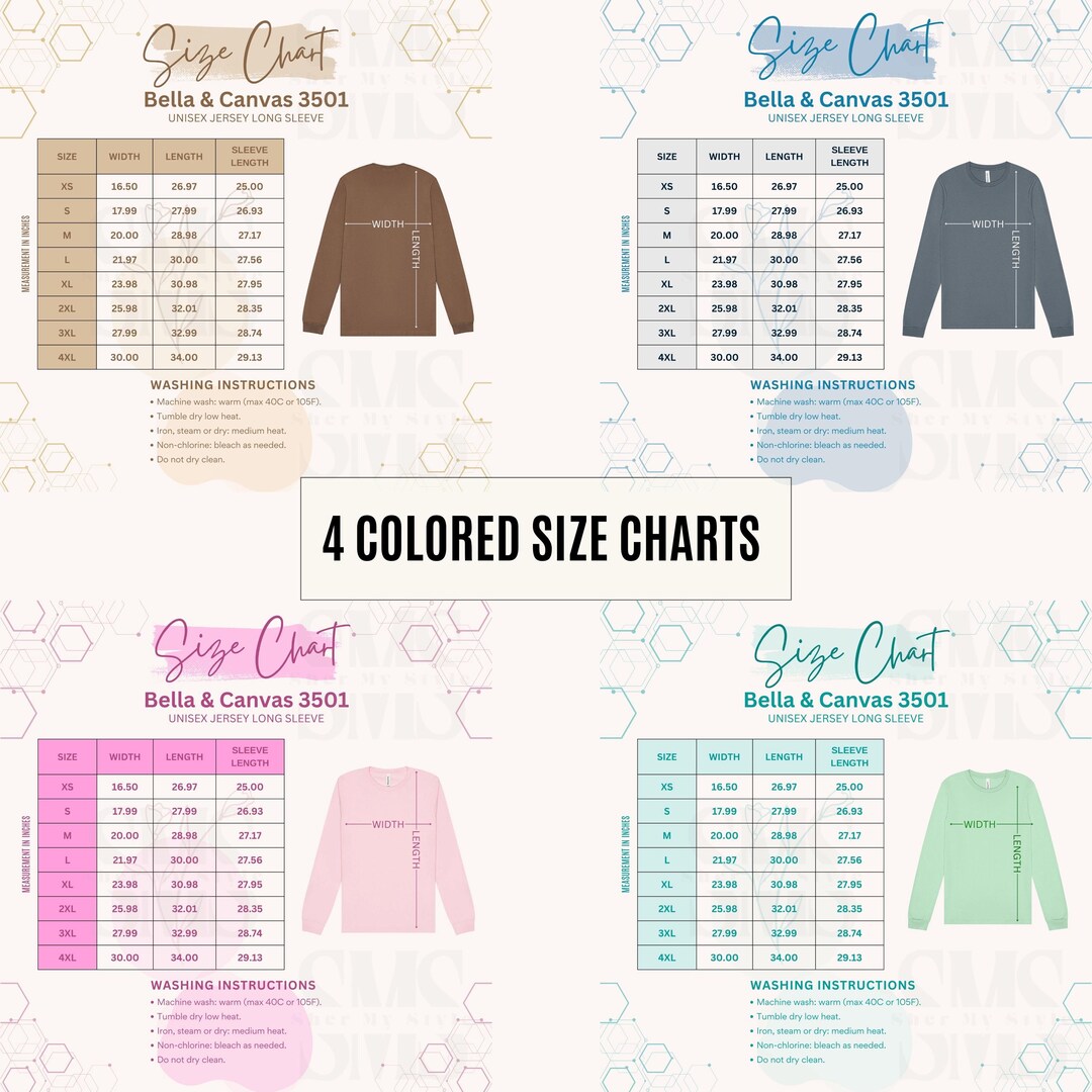 Bella Canvas 3501 Size Chart for Listing Mockup Bella Canvas Sizechart ...