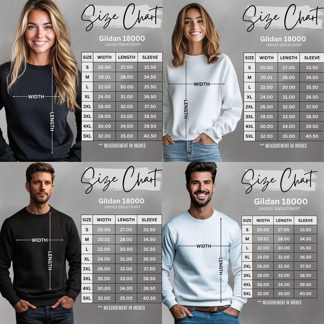Gildan 18000 Size Chart for Listing Mockups Gildan 18000 Size Chart ...