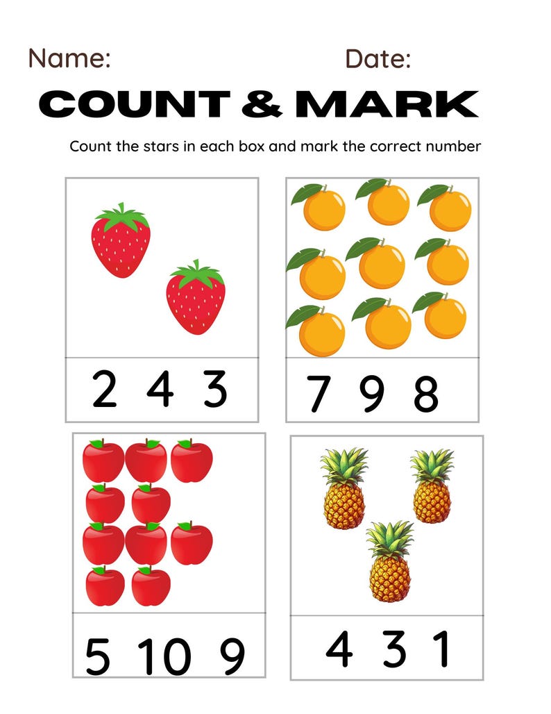 Count and Mark. Math Worksheet for Kids. 5 Pages of Worksheet - Etsy