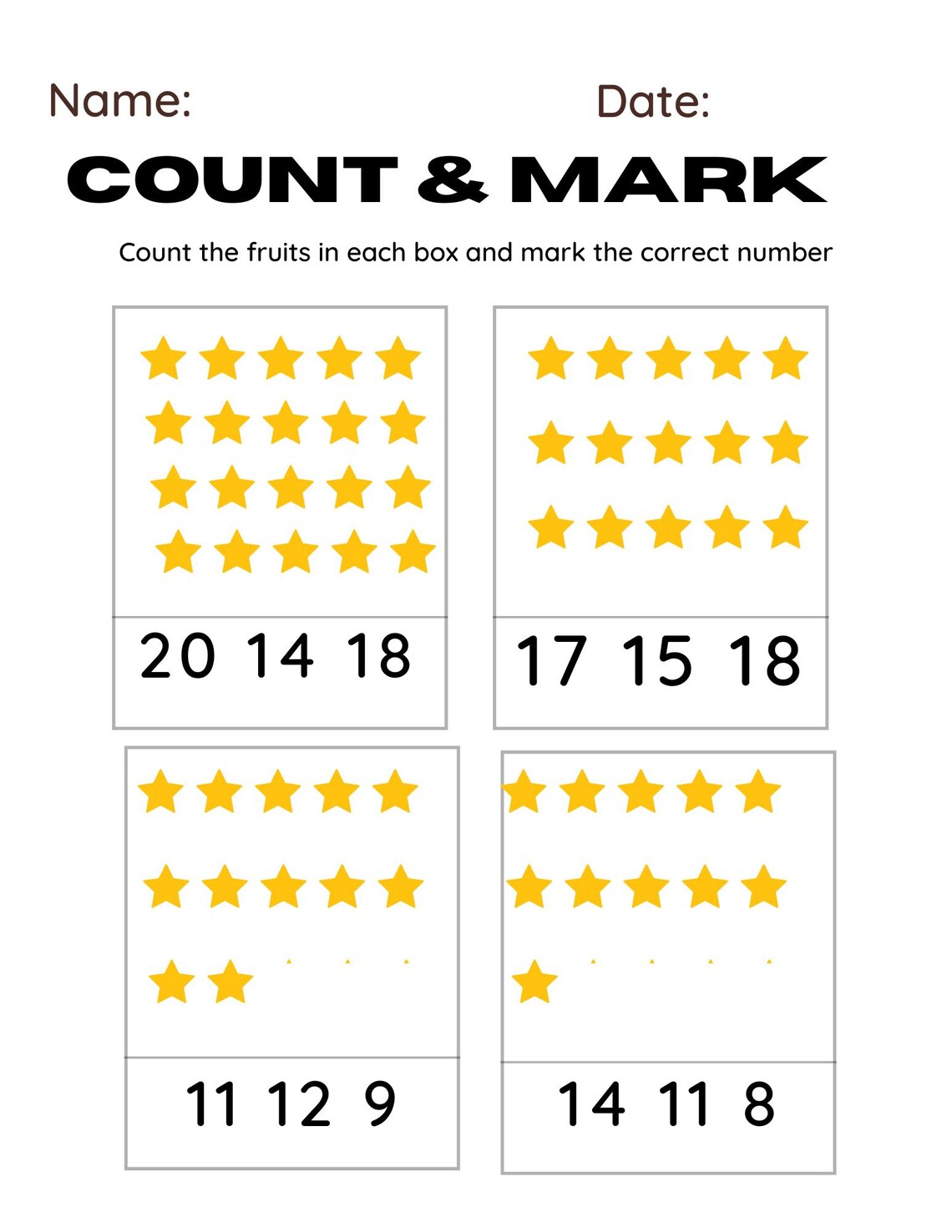 Count and Mark. Math Worksheet for Kids. 5 Pages of Worksheet - Etsy