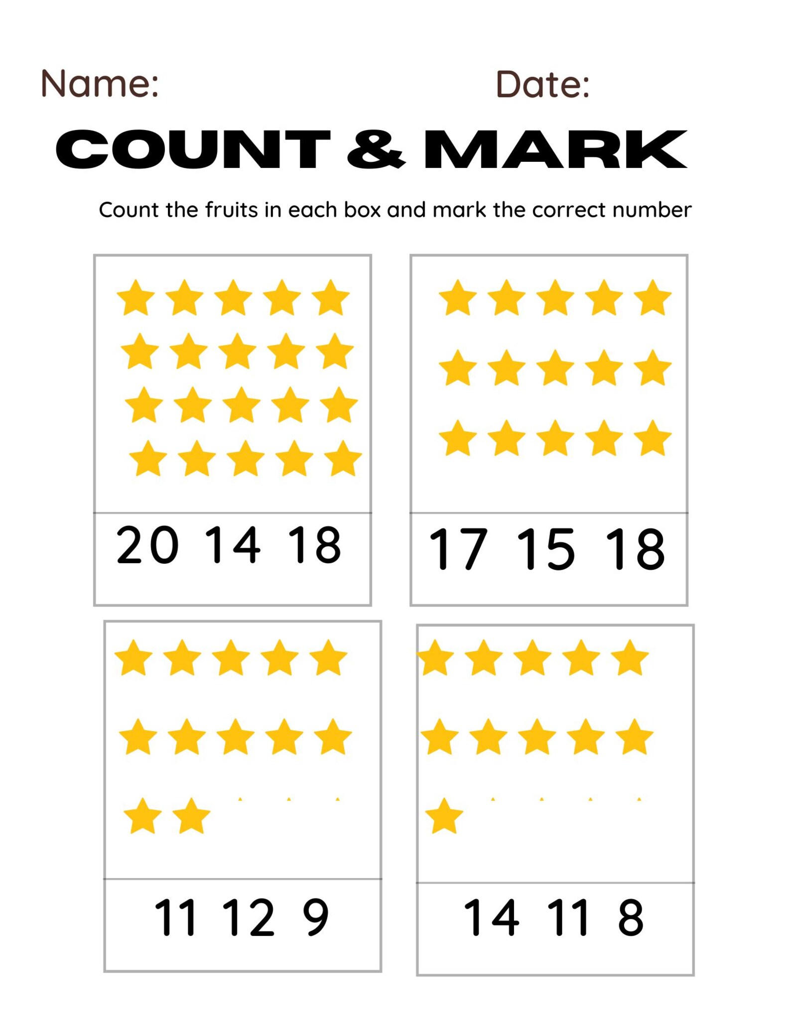Count and Mark. Math Worksheet for Kids. 5 Pages of Worksheet - Etsy