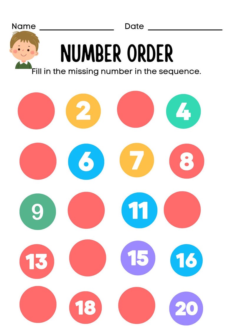 NUMBER ORDER. Fill in the Missing Number in the Sequence.5 Pages of Fun ...