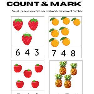 Count and Mark. Math Worksheet for Kids. 5 Pages of Worksheet - Etsy