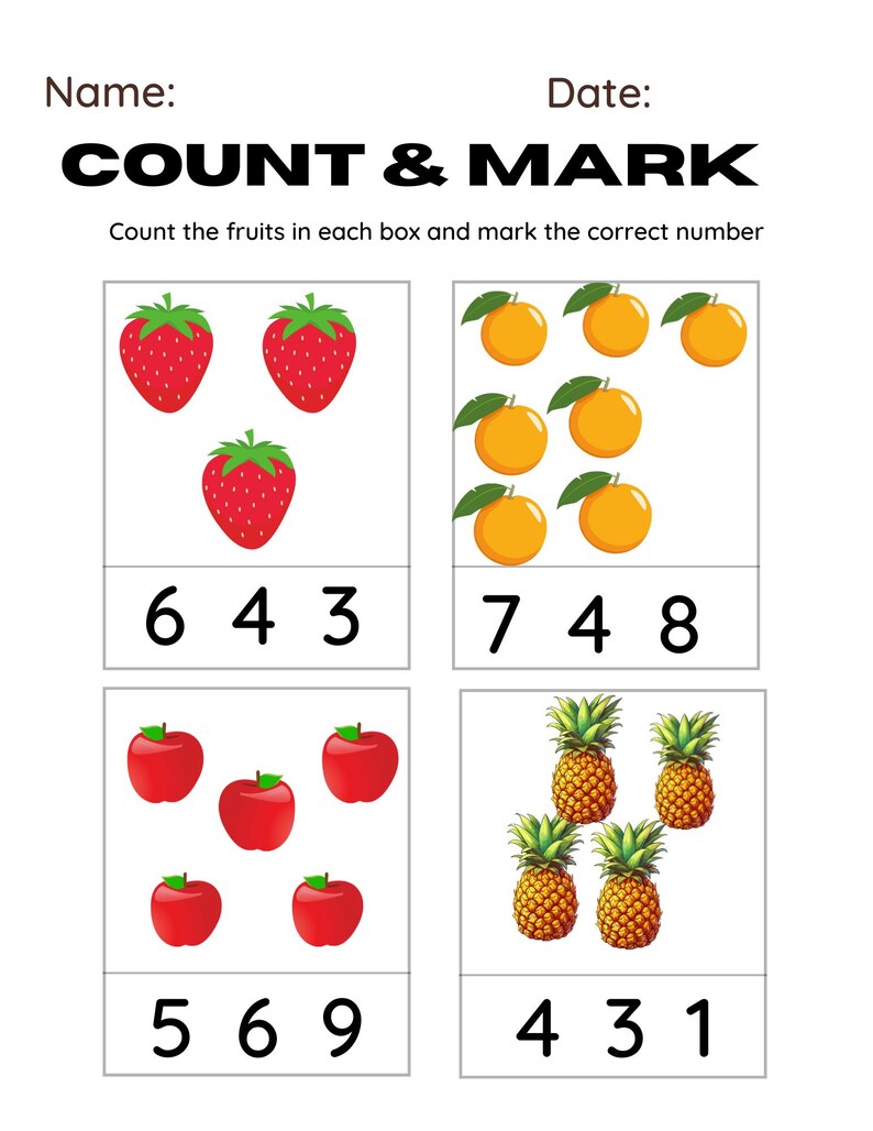 Count and Mark. Math Worksheet for Kids. 5 Pages of Worksheet - Etsy