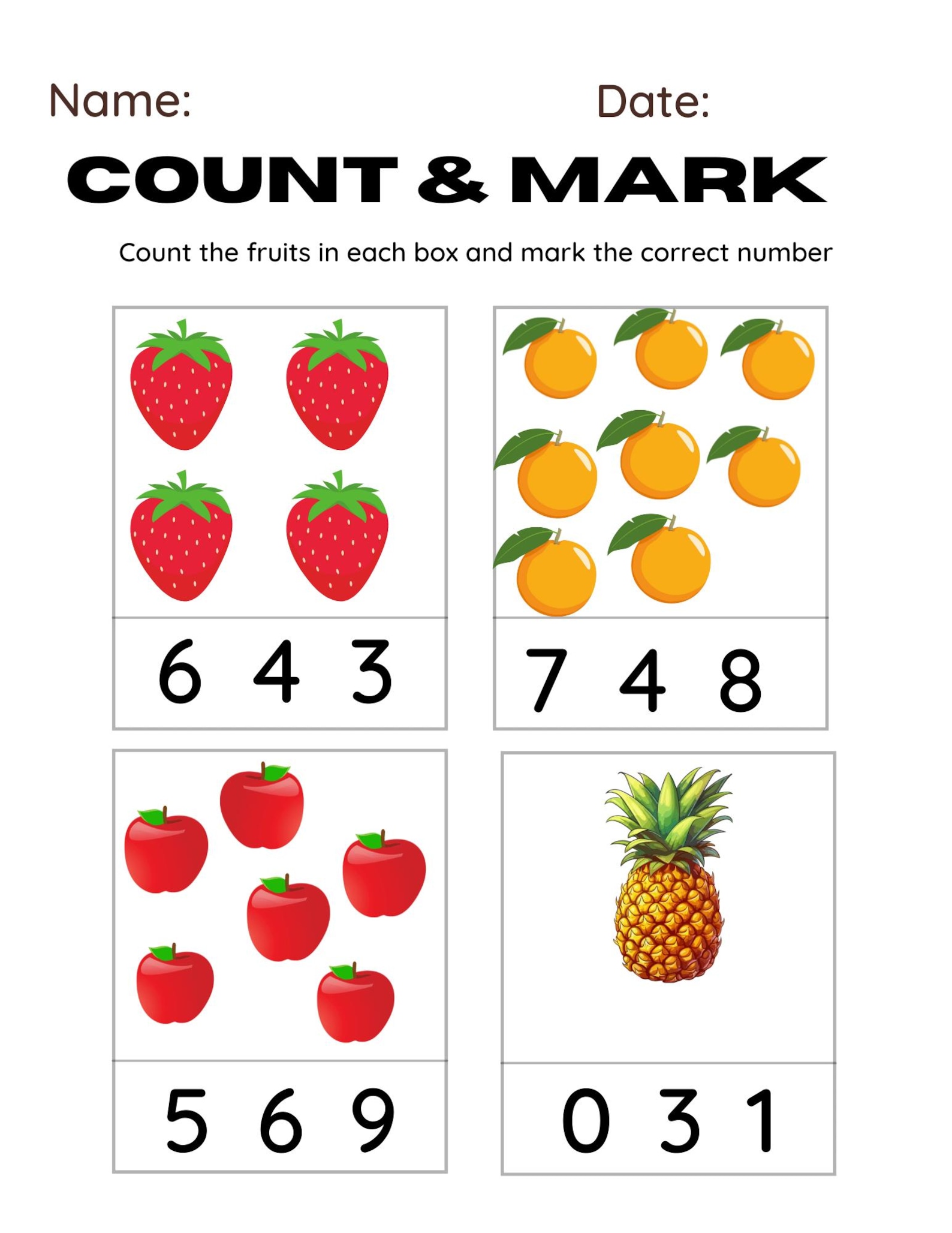 Count and Mark. Math Worksheet for Kids. 5 Pages of Worksheet - Etsy
