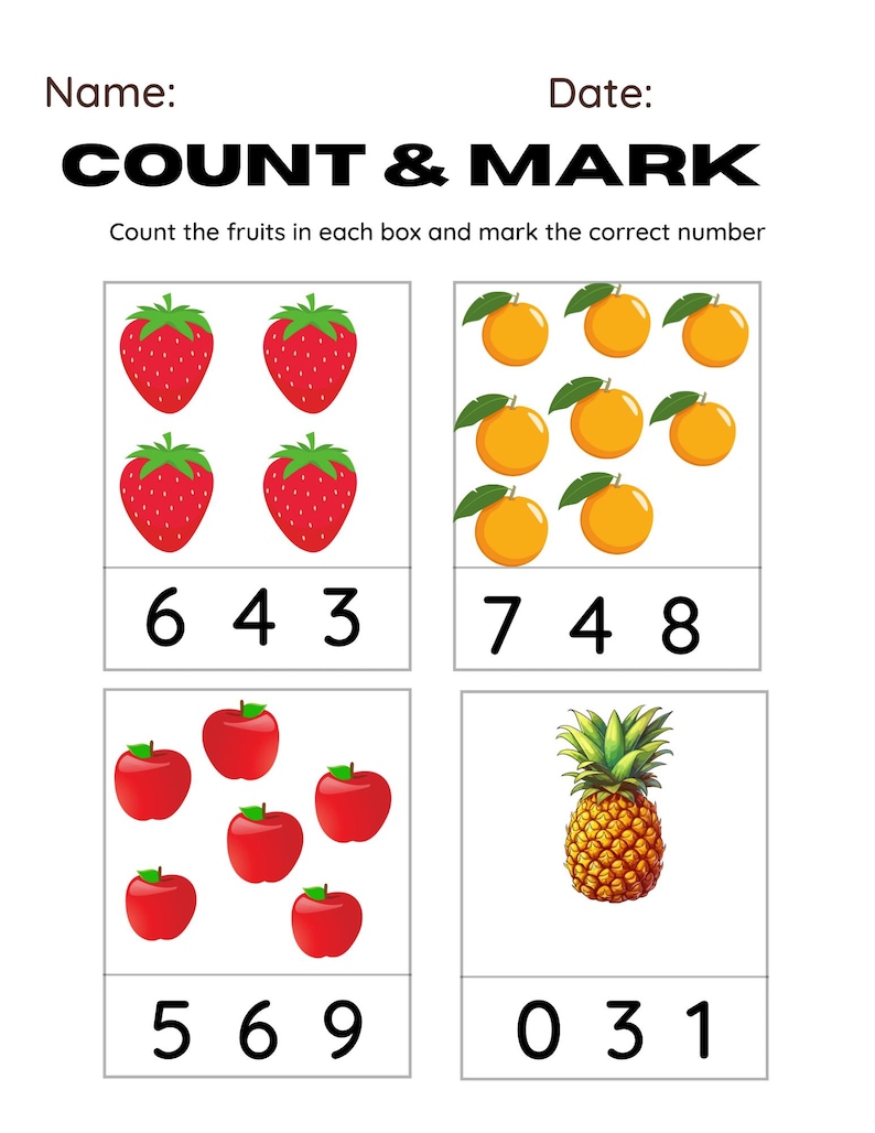Count and Mark. Math Worksheet for Kids. 5 Pages of Worksheet - Etsy
