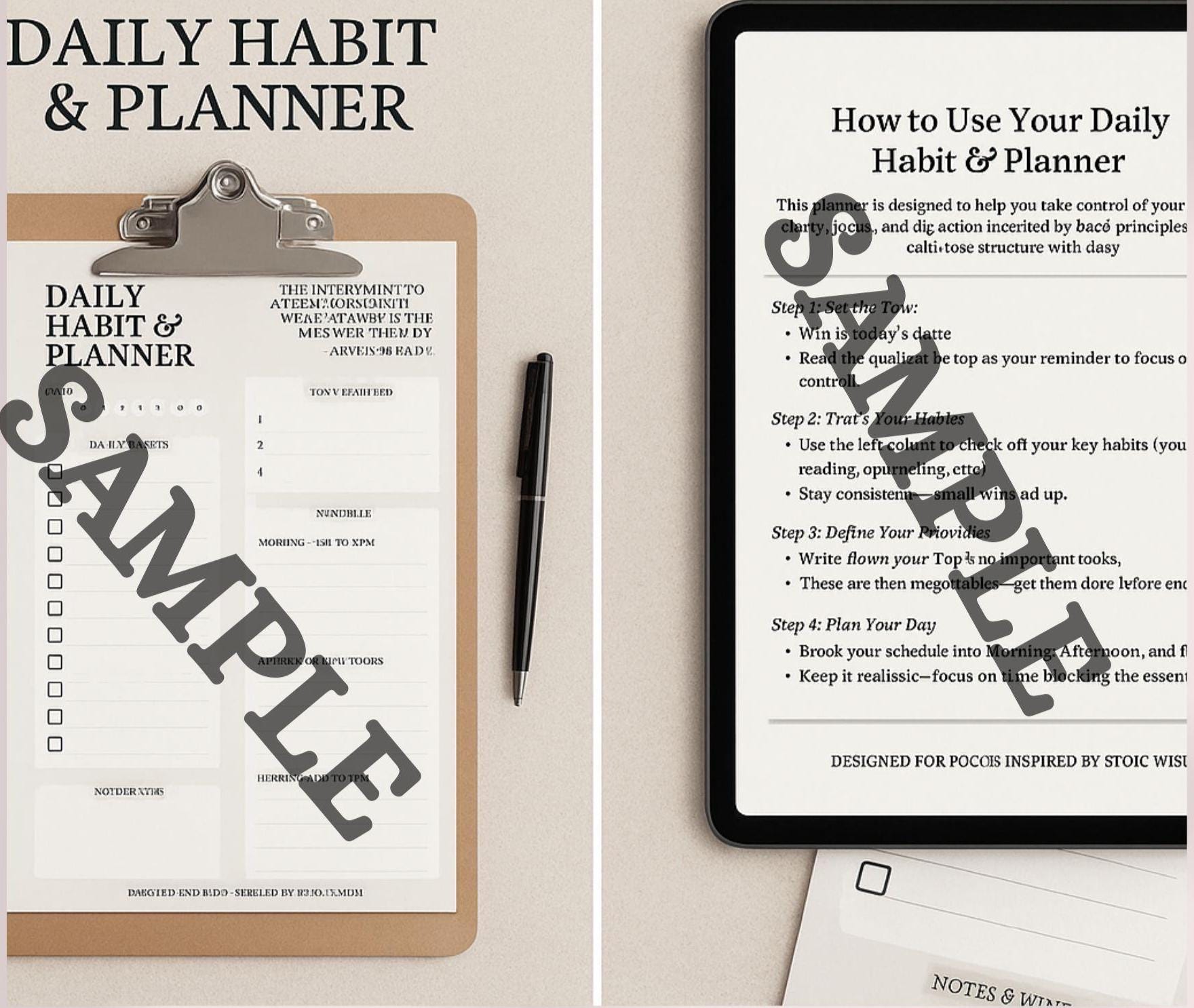 Minimalist Daily Habit Tracker & Planner | Printable PDF - Stoic Quote ...