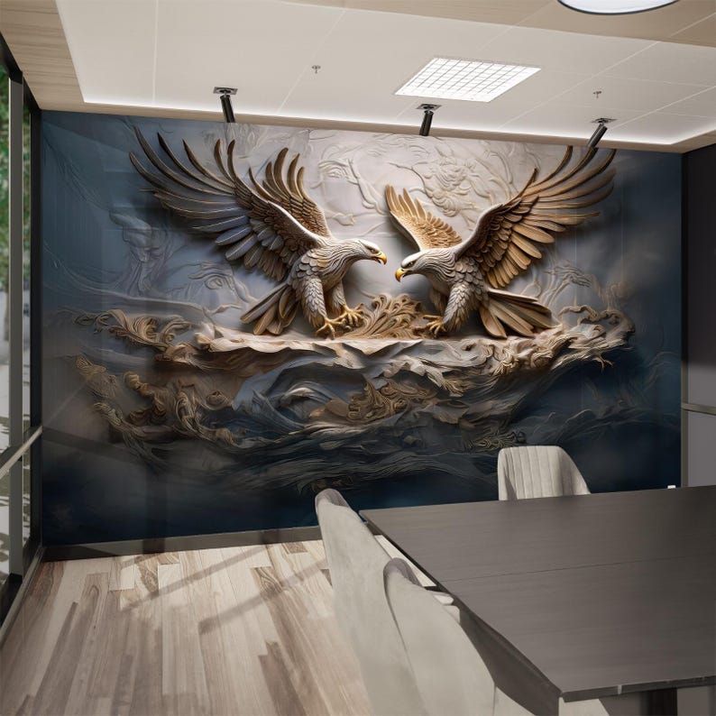 Majestic Eagle Relief Wall Mural - 3D Sculpted Birds Art - Powerful ...