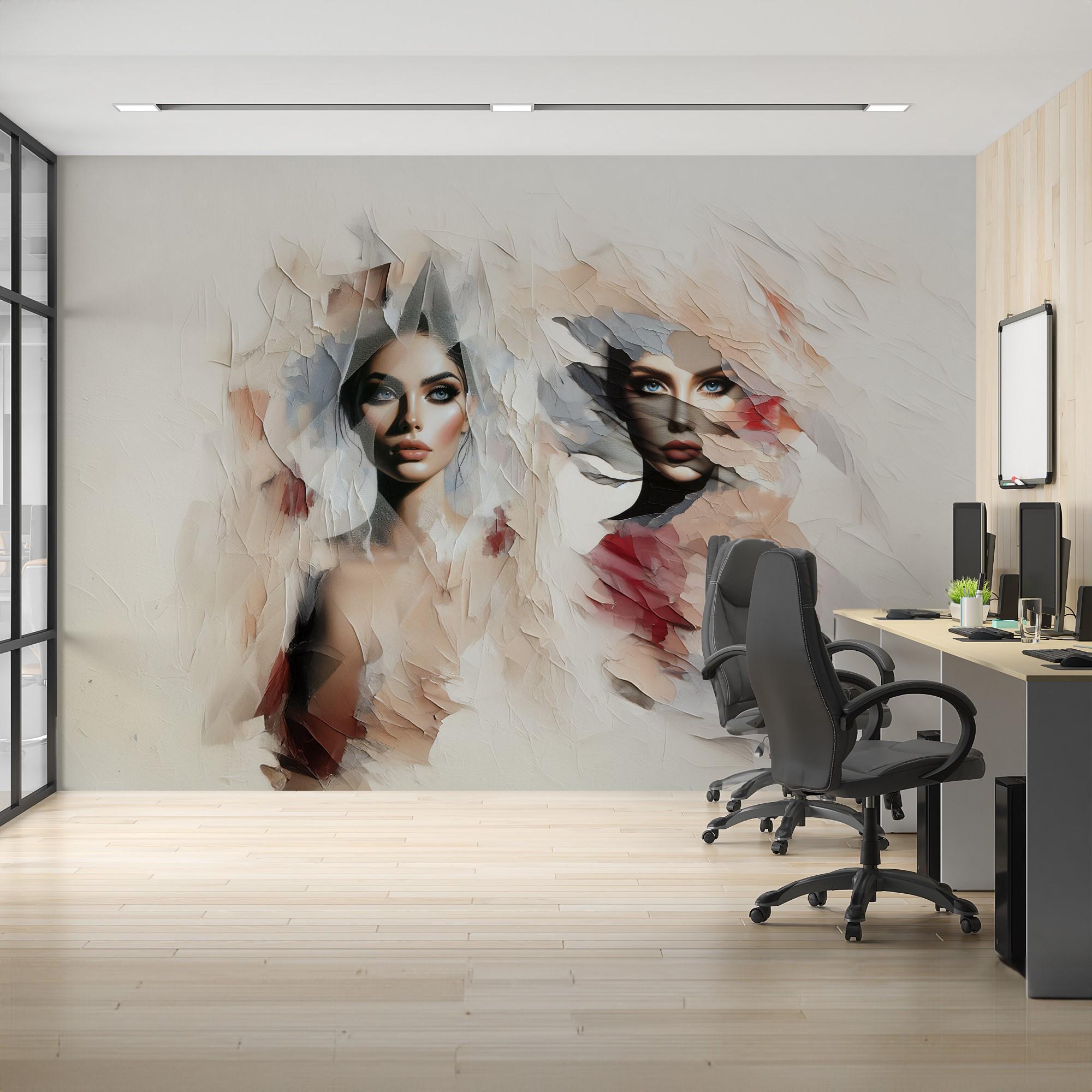 Abstract Portrait Wall Mural - Dual Faces of Elegance in Textured Art ...