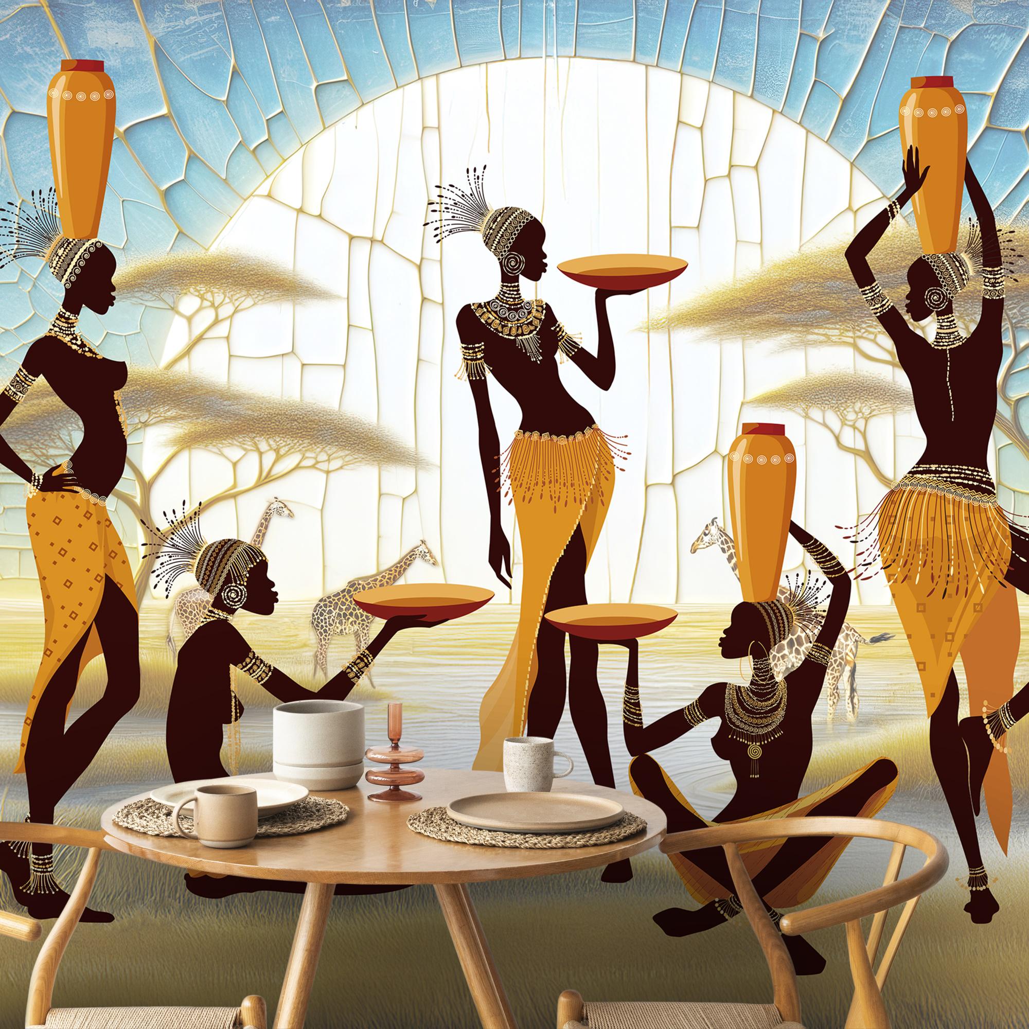 African Tribal Women Mural – Elegant Ethnic Wall Art With Cultural ...