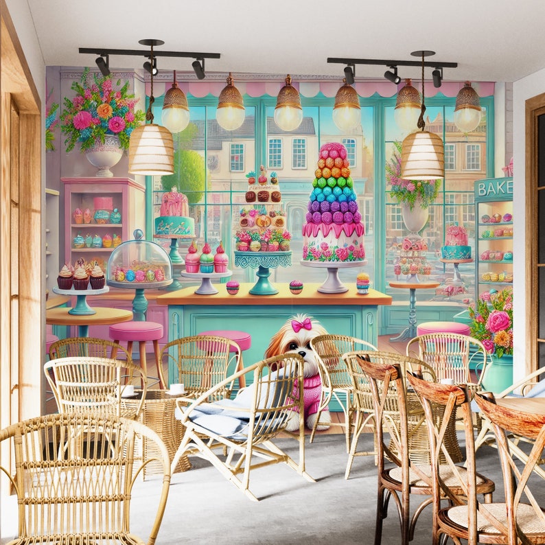 Bakery Delight Wall Mural Colorful Confectionery Shop Wallpaper - Etsy