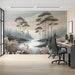 Serene Lake Landscape Mural - Stylized Tree Reflection Wallpaper - Calm ...
