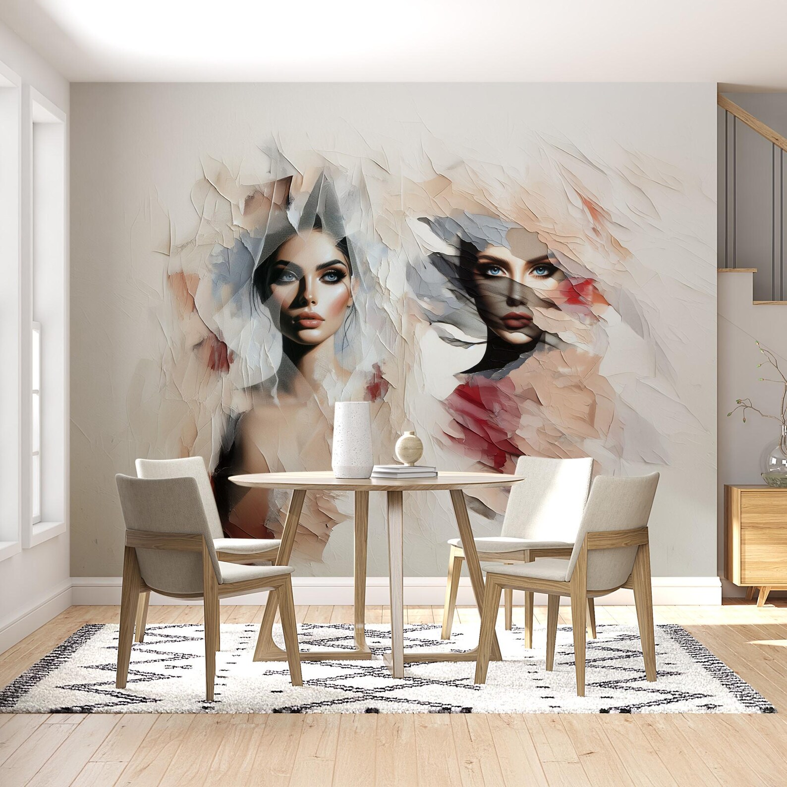 Abstract Portrait Wall Mural - Dual Faces of Elegance in Textured Art ...