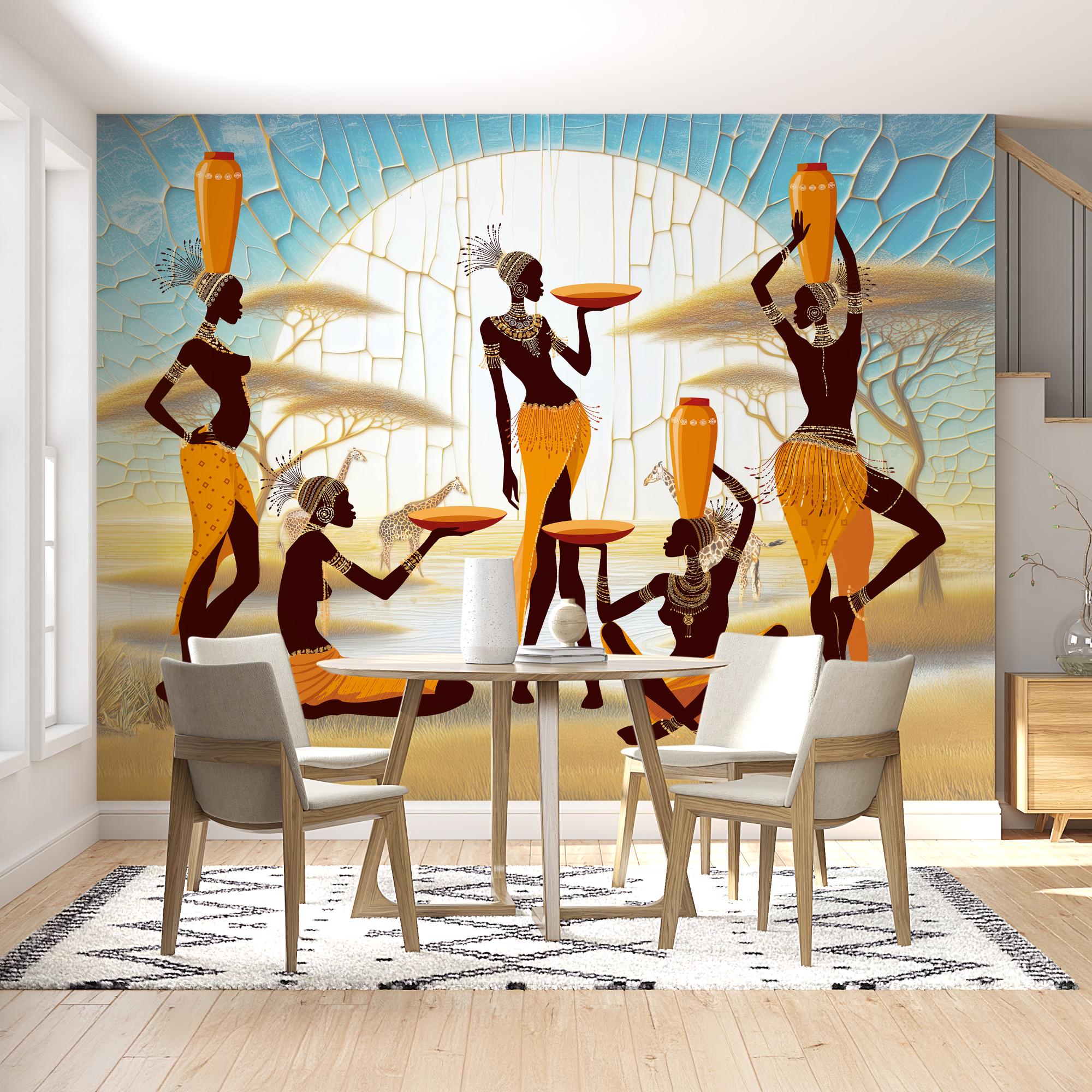 African Tribal Women Mural – Elegant Ethnic Wall Art With Cultural ...