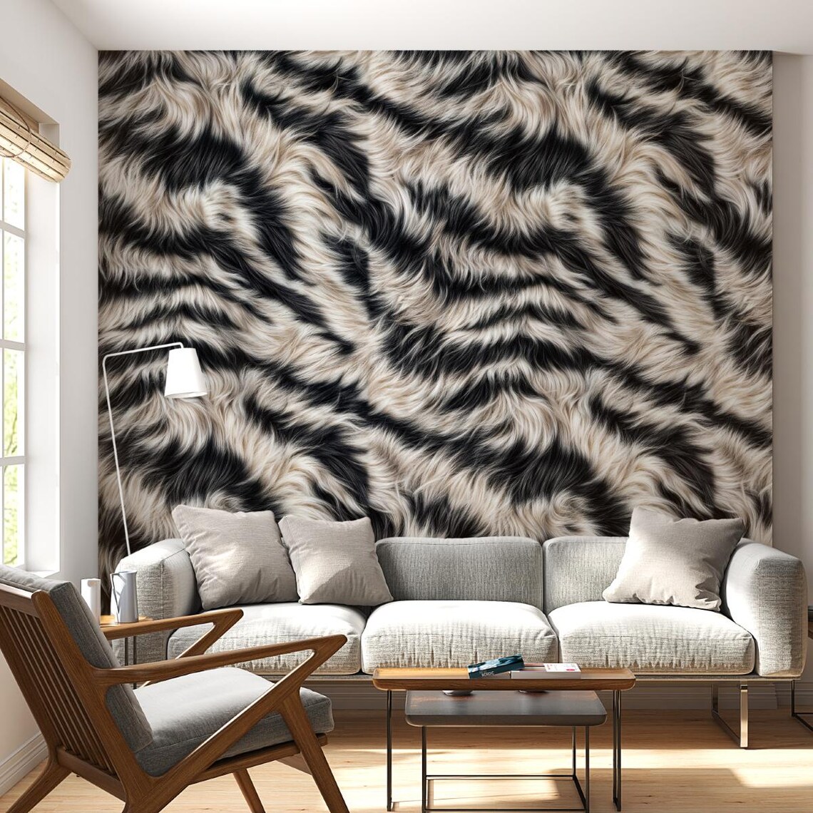 Realistic Fur Texture Wall Mural - Black and White Animal Print ...