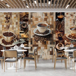 Cozy Coffee Shop Wall Mural: Rustic Cafe Peel and Stick Wallpaper - Etsy
