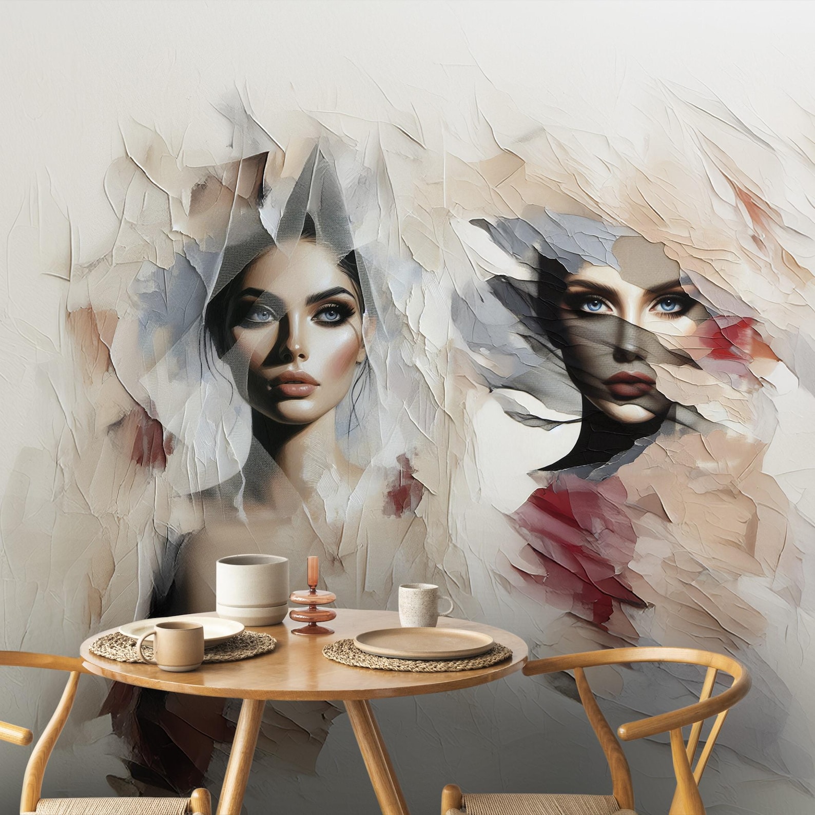 Abstract Portrait Wall Mural - Dual Faces of Elegance in Textured Art ...