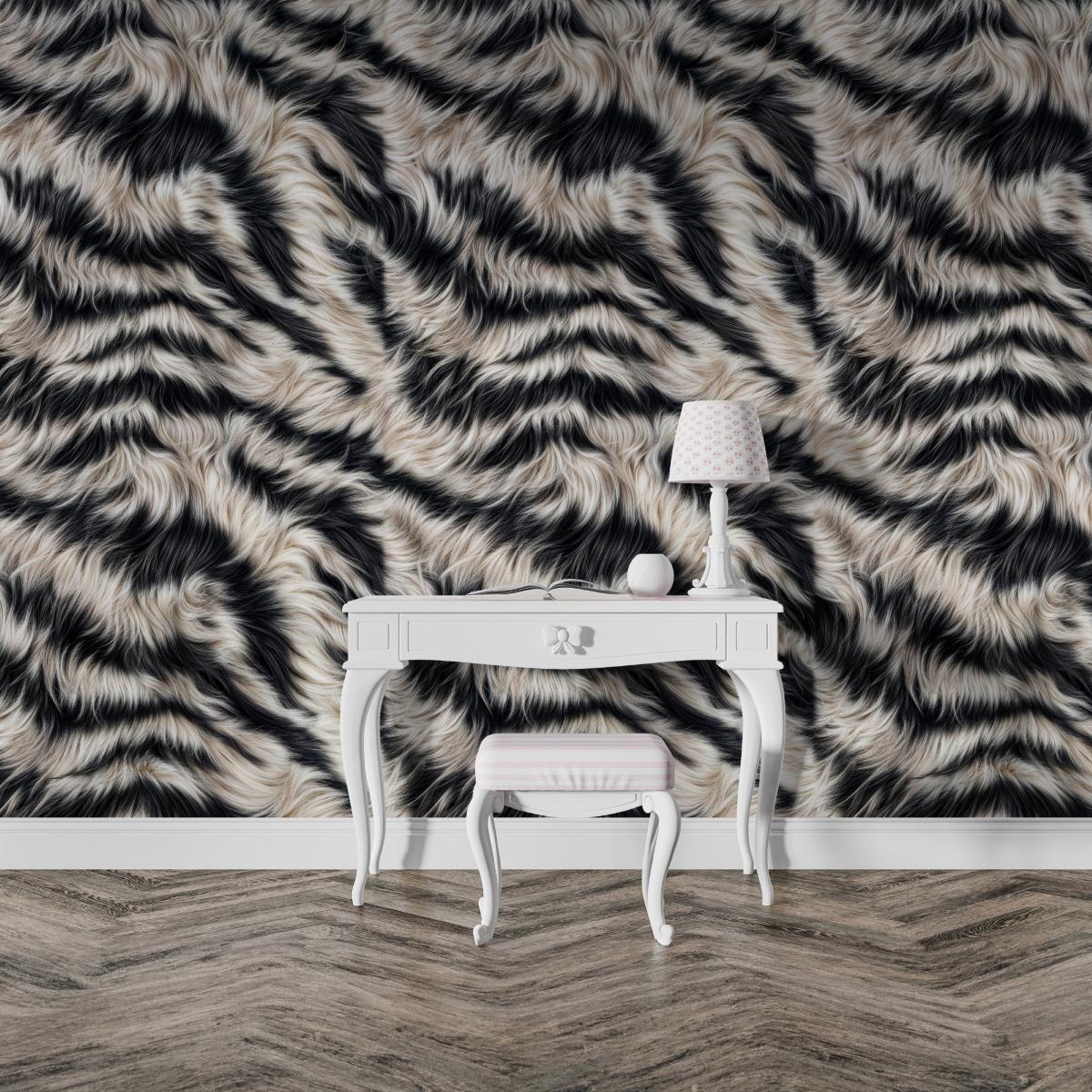 Realistic Fur Texture Wall Mural - Black and White Animal Print ...