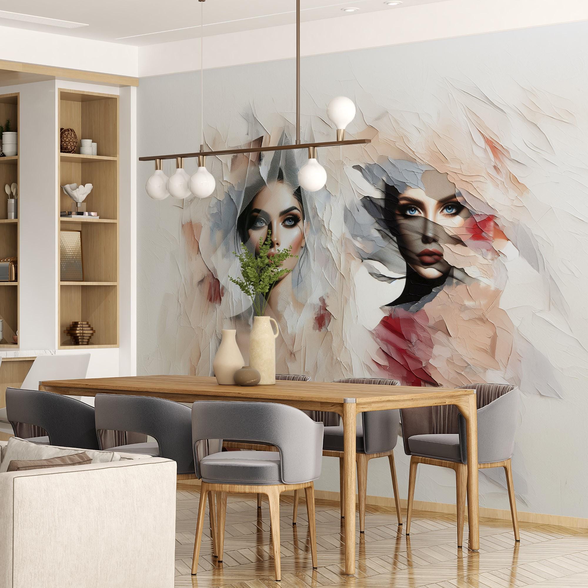Abstract Portrait Wall Mural - Dual Faces of Elegance in Textured Art ...