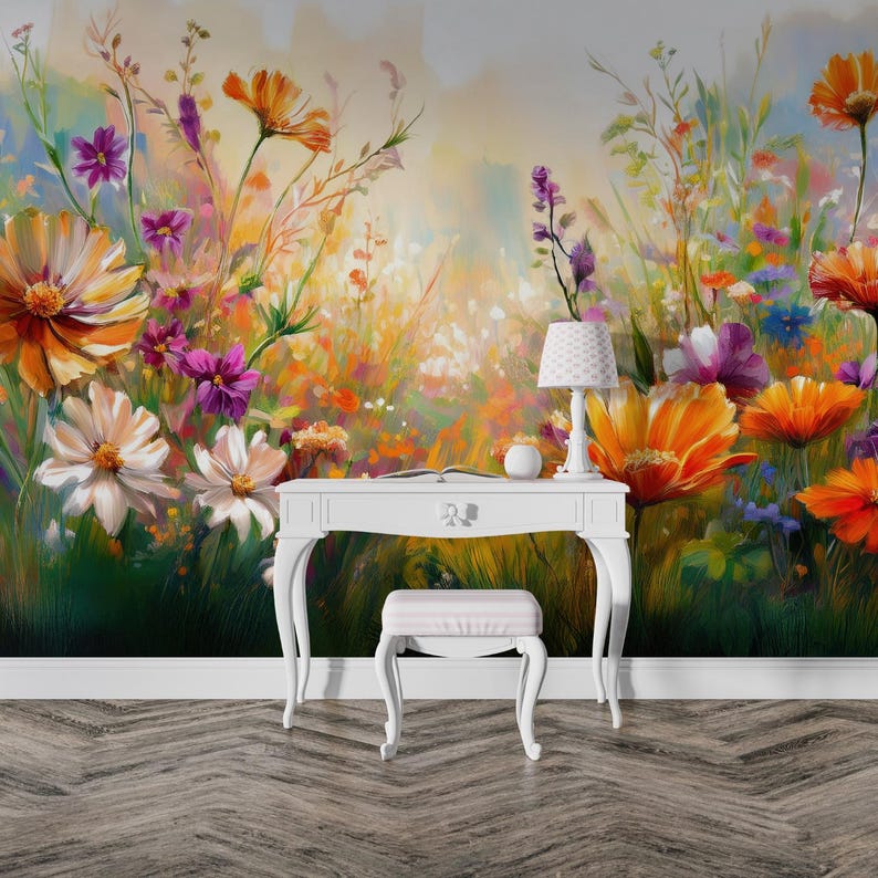 Vibrant Wildflower Meadow Mural - Colorful Impressionist Floral ...