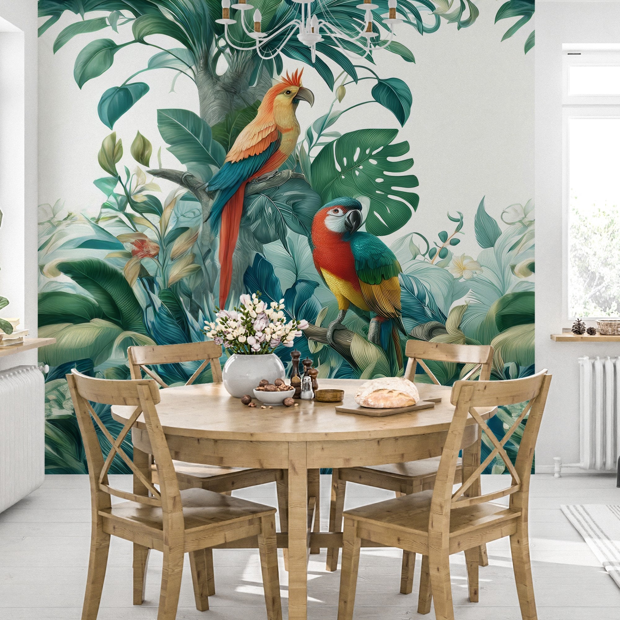 Tropical Parrots Paradise Wall Mural - Vibrant Jungle Birds Wallpaper ...