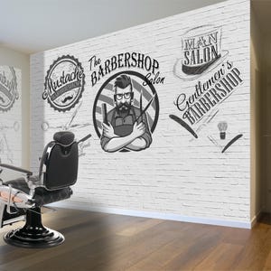 Vintage Barbershop Wall Mural - Retro Barber Signs Wallpaper ...