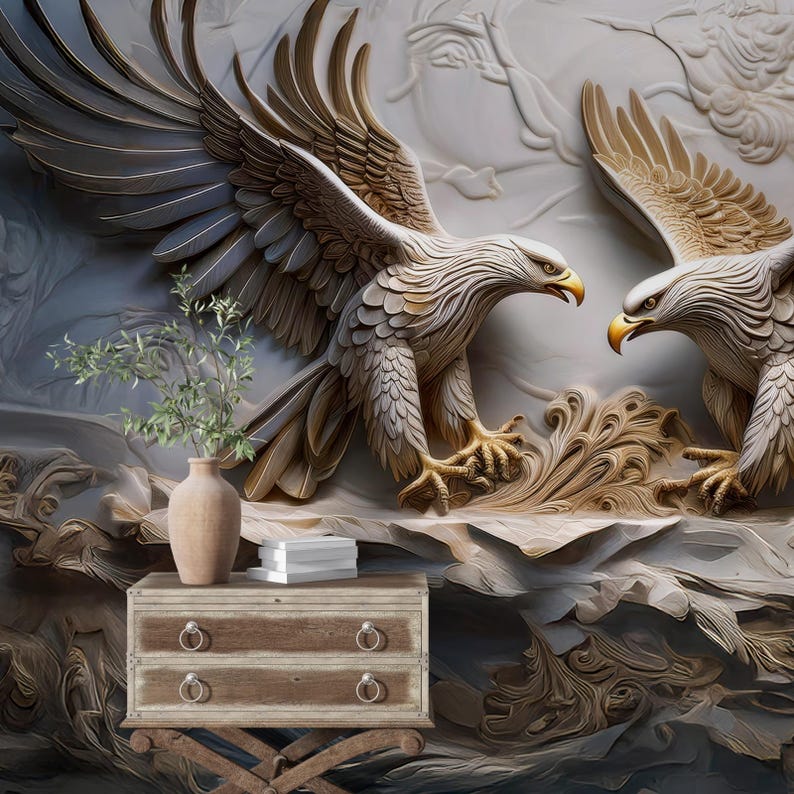 Majestic Eagle Relief Wall Mural - 3D Sculpted Birds Art - Powerful ...