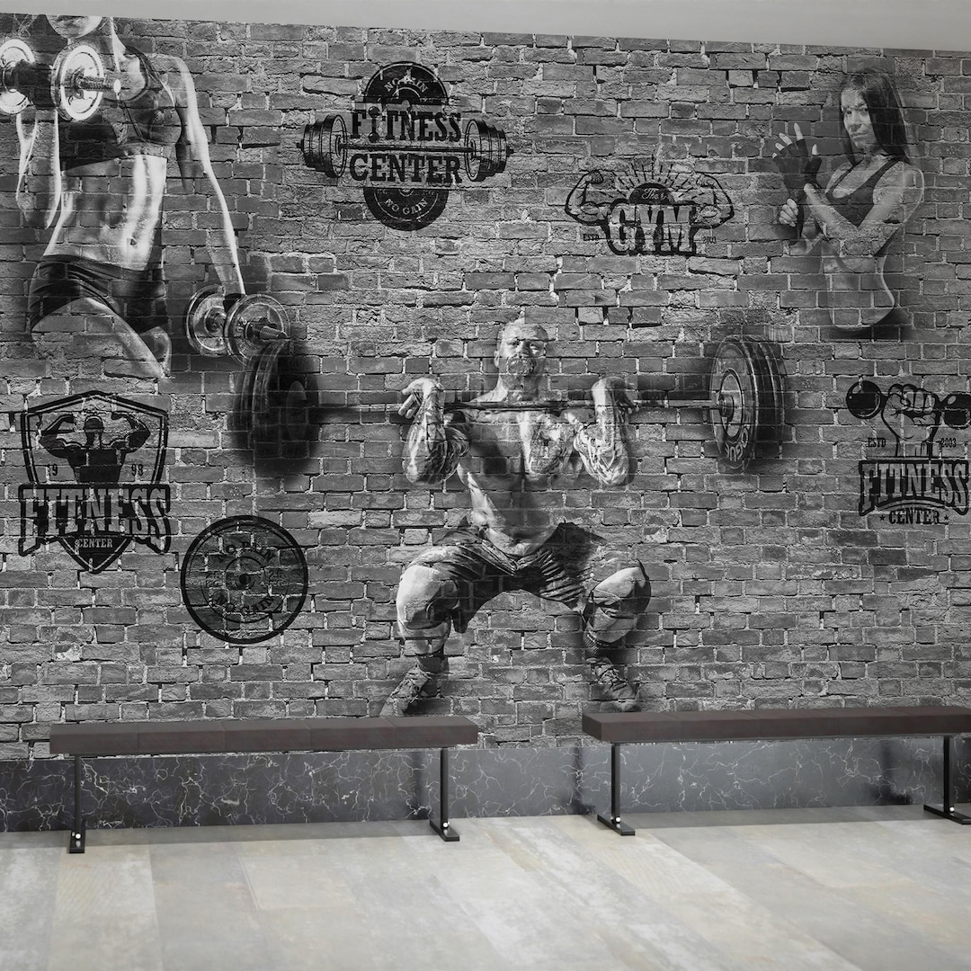 Monochrome Gym Motivation Mural – Intense Strength Training Wall Art ...