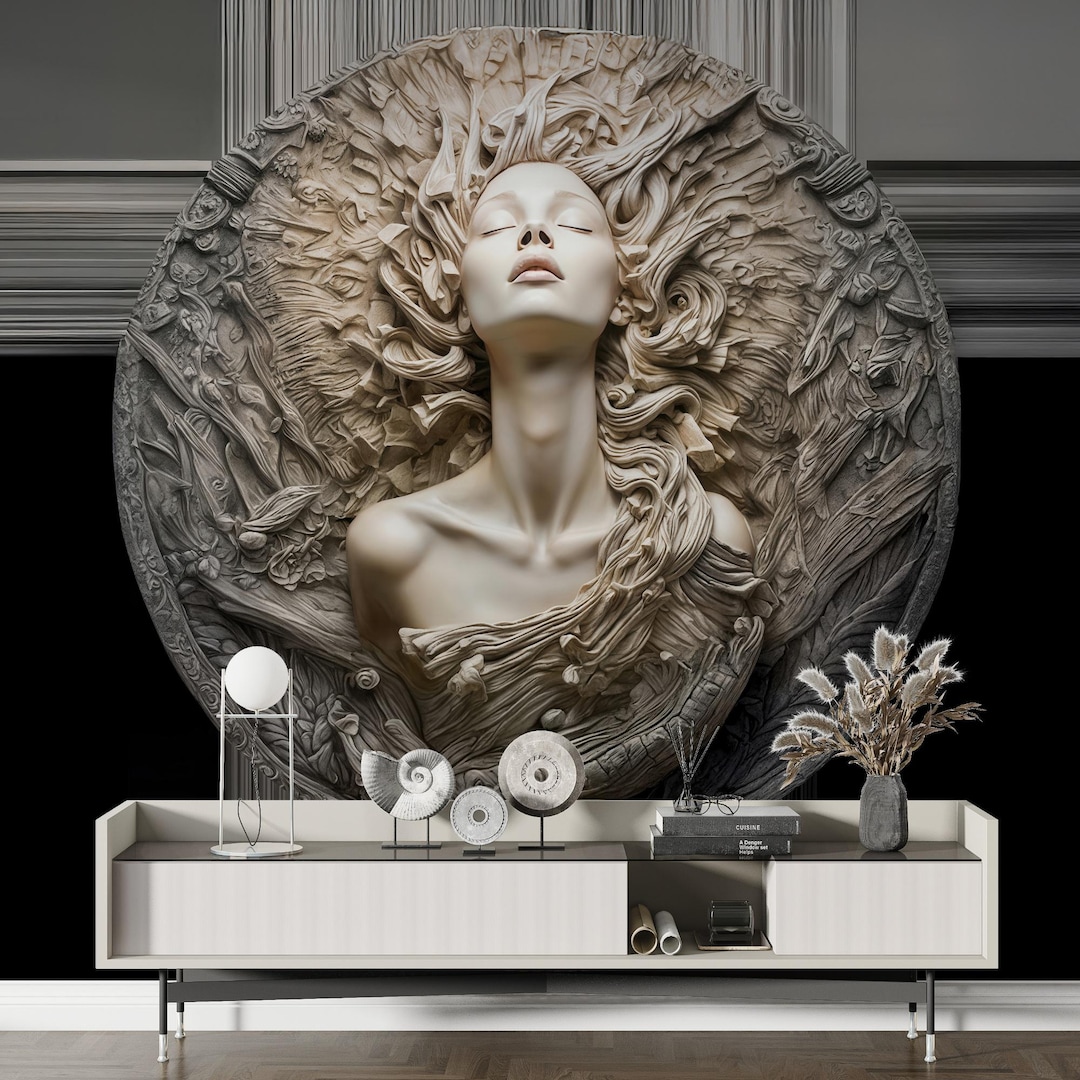 Sculpted Woman Bust Relief Mural - 3D Flowing Hair Fantasy Art ...